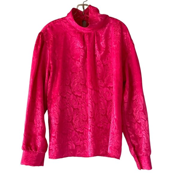 Vintage | Tops | Vintage 8s Cindy Collins Pink Blouse 2 High Neck ...